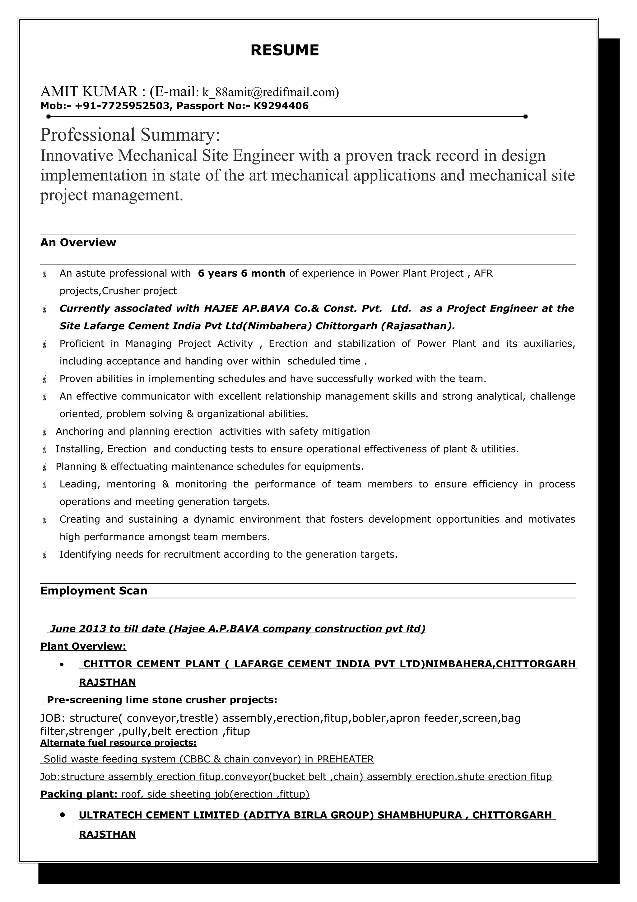 Amit resume | DOC | Civil Engineering Industry | Industries