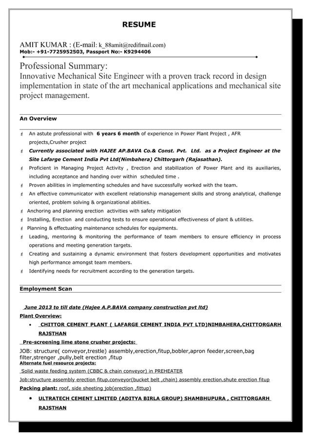 Amit resume | DOC | Civil Engineering Industry | Industries