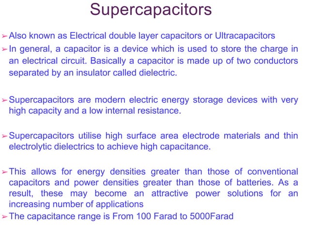 Supercapacitors (Ultracapacitor) : Energy Problem Solver, | PPTX