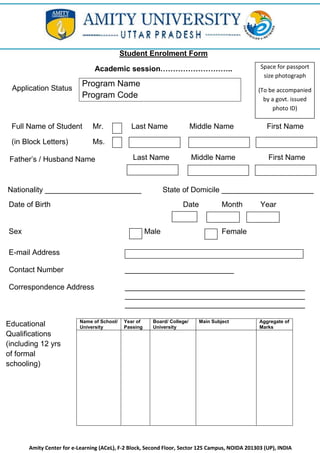 Amity e learning pan form | PDF | Education