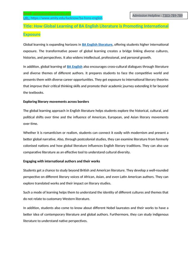 How Global Learning of BA English Literature is Promoting International ...
