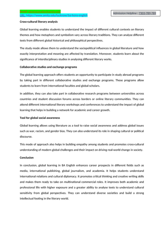How Global Learning of BA English Literature is Promoting International ...