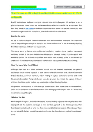 Pursuing an MA in English and English Literature: A Gateway to Words ...