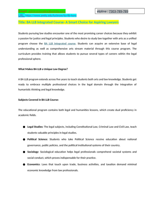 BA LLB Integrated Course- A Smart Choice for Aspiring Lawyers | DOCX