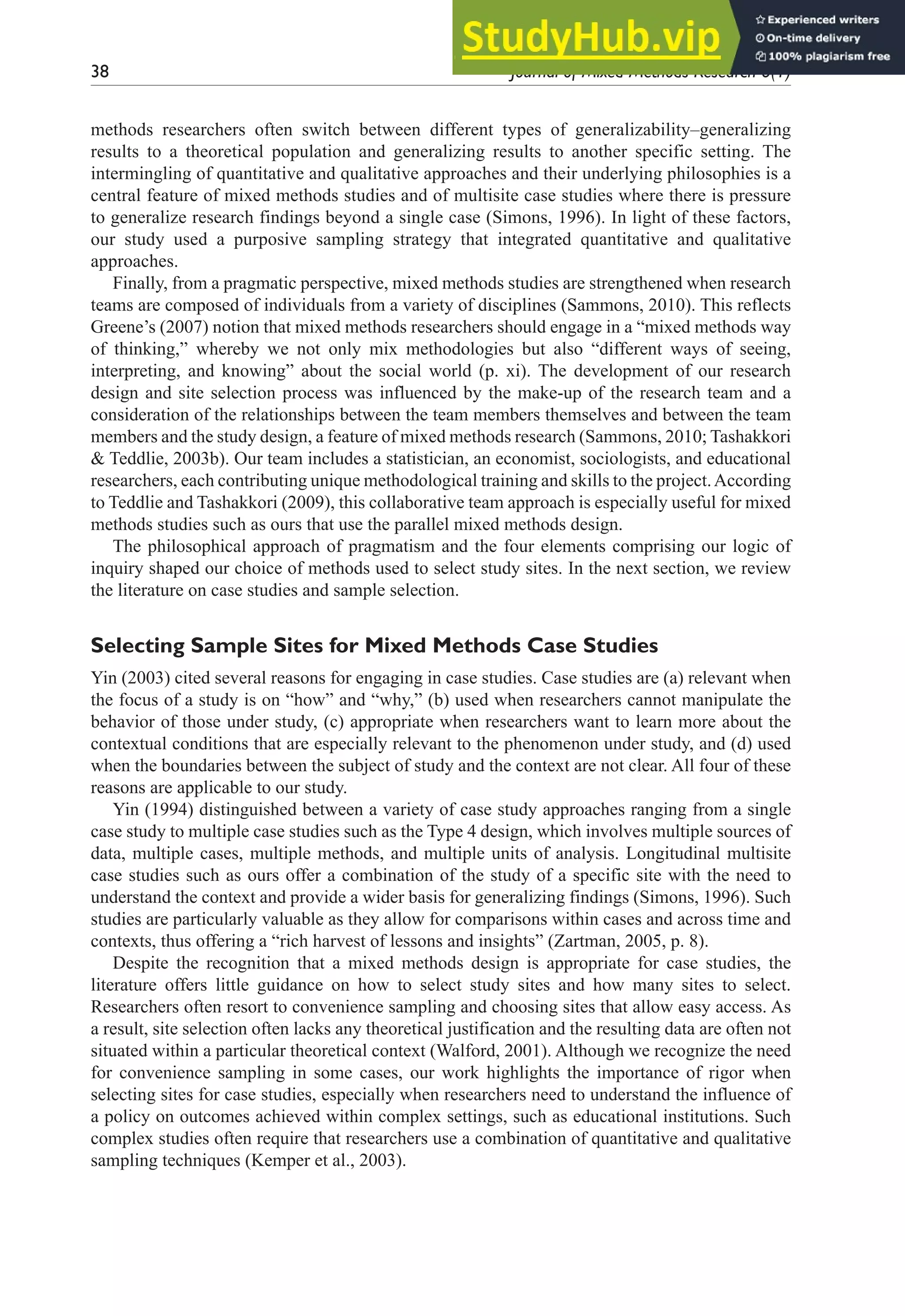A Mixed Methods Sampling Methodology For A Multisite Case Study | PDF