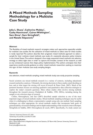 A Mixed Methods Sampling Methodology For A Multisite Case Study | PDF