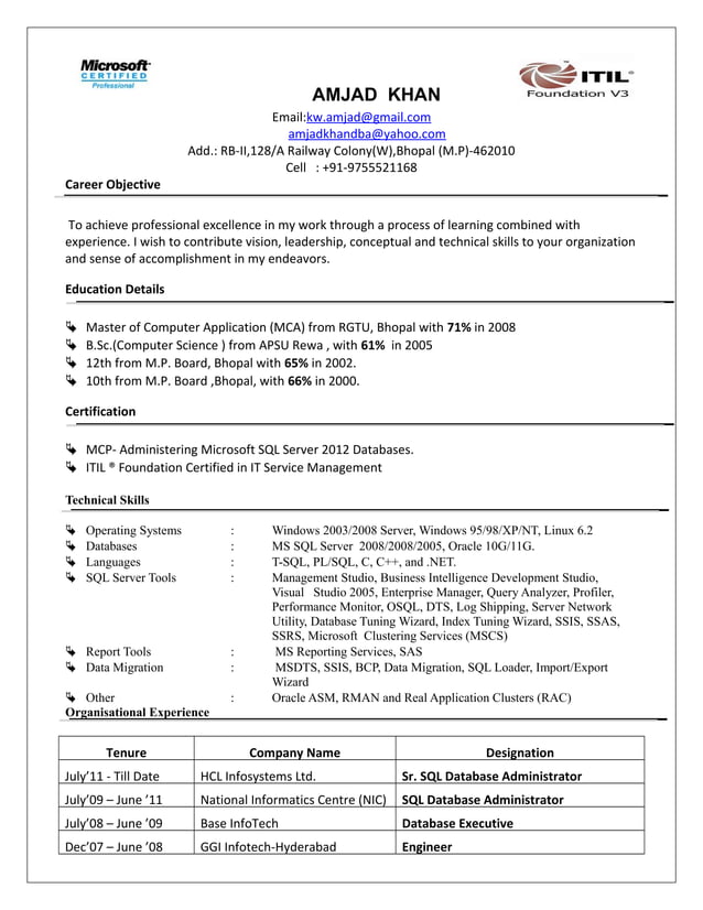Amjad khan resume-dba-new | DOC | Databases | Computer Software and Applications