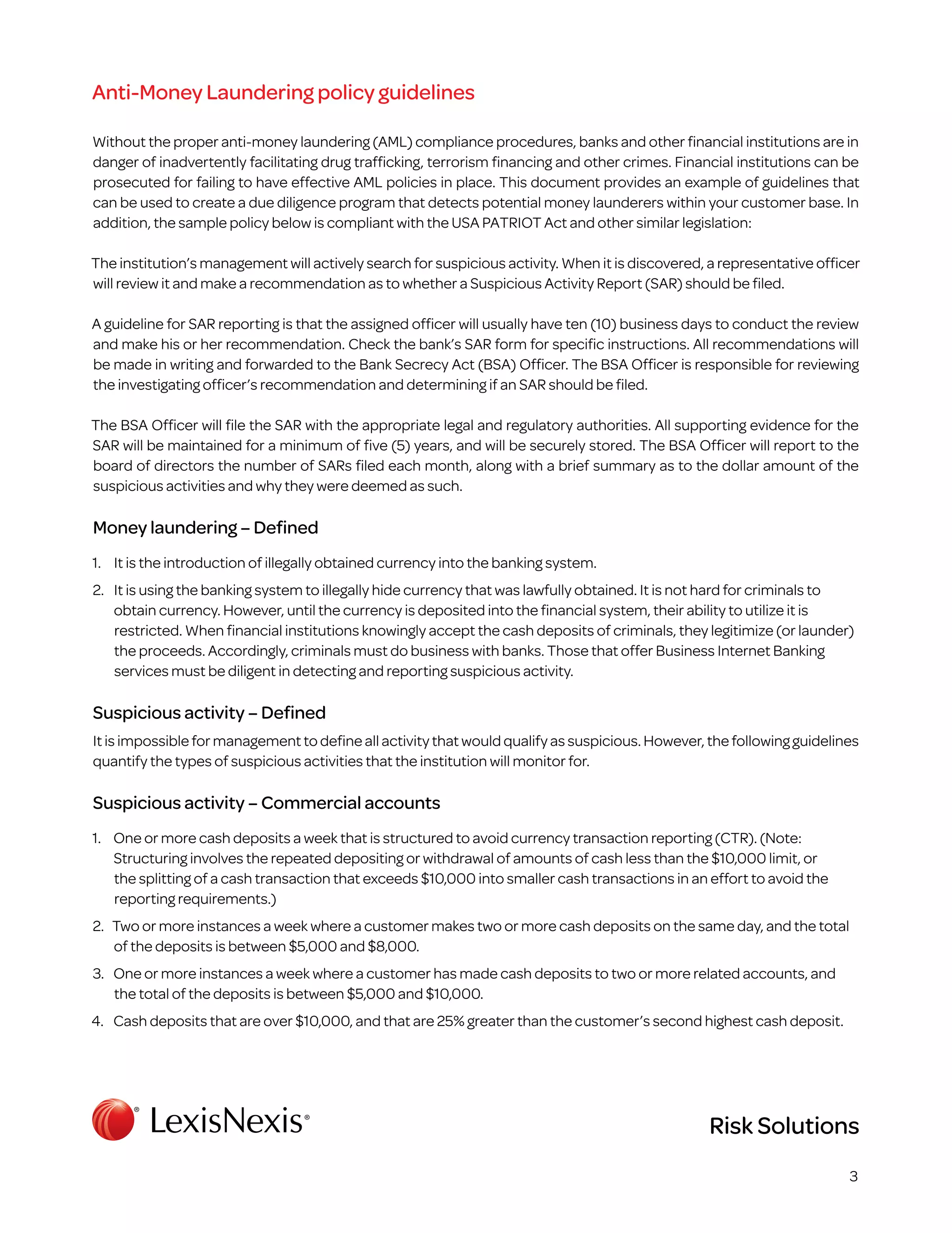 Anti-Money Laundering policy guidelines | PDF