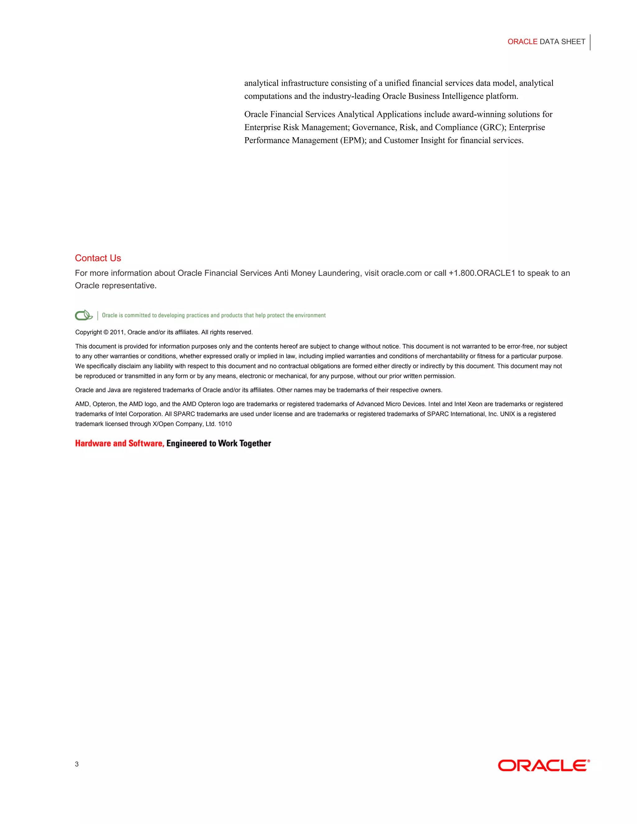 Aml Oracle Data Sheet | PDF