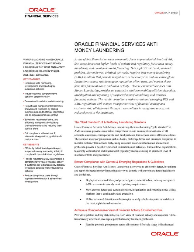 Aml Oracle Data Sheet | PDF