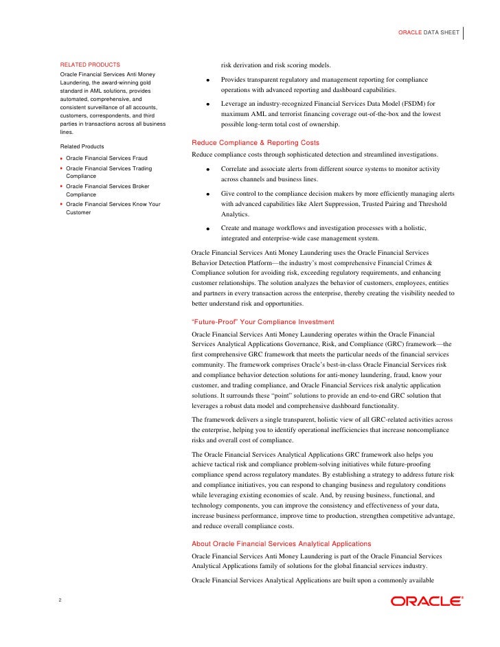Aml Oracle Data Sheet