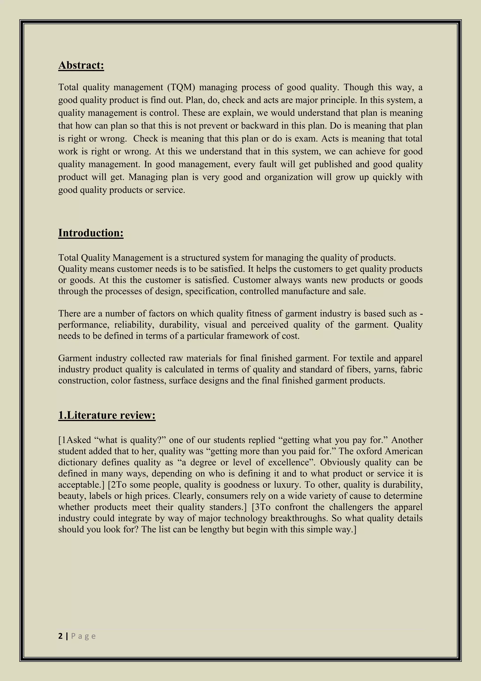 Total Quality Management in Apparel Industry of Bangladesh | DOCX