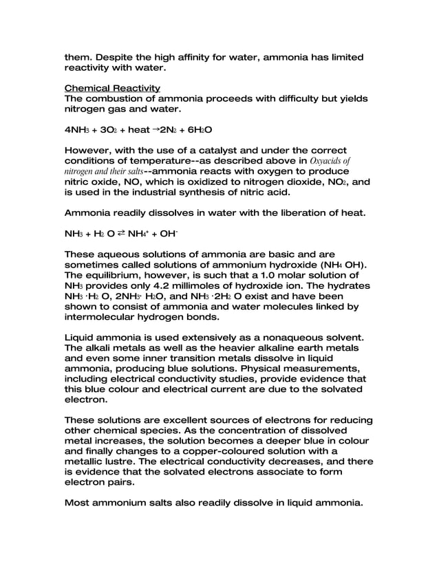 Properties of Ammonia | DOC | Chemistry | Science