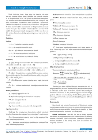 Crimson Publishers-Production Scheduling in Block Caving with Consideration of Material Flow | PDF
