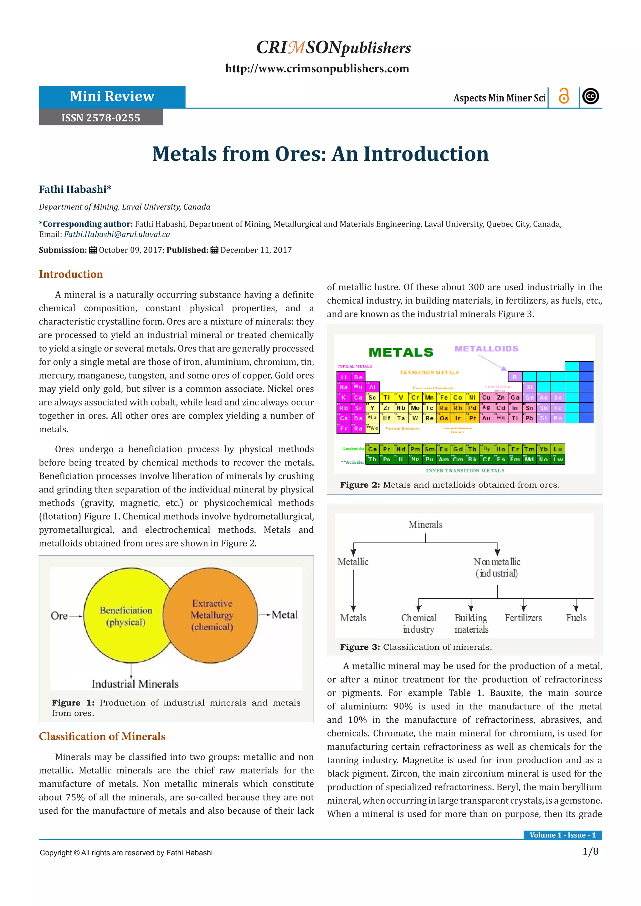 Metals from Ores: An Introduction-Crimson Publishers | PDF | Geology ...