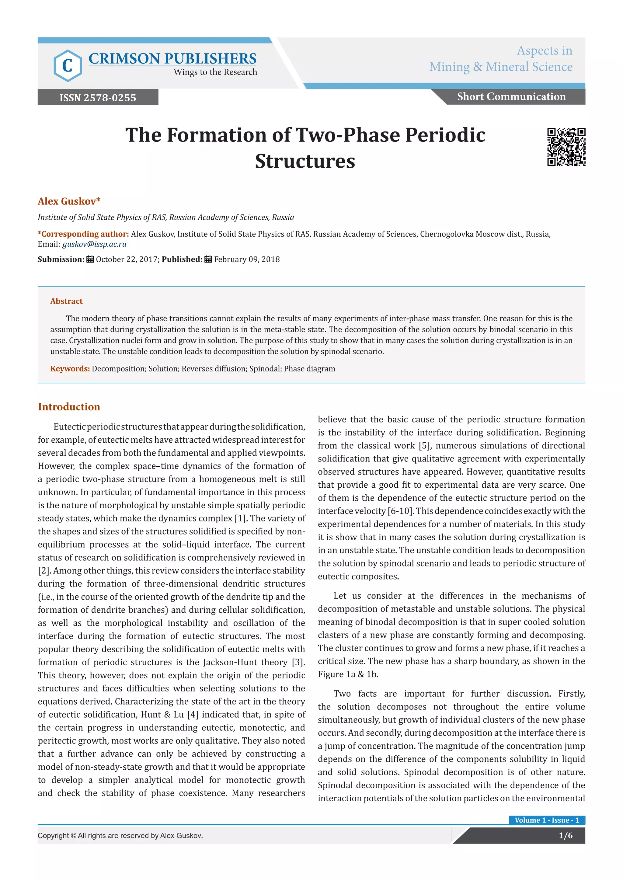 The Formation of Two-Phase Periodic Structures-Crimson Publishers | PDF