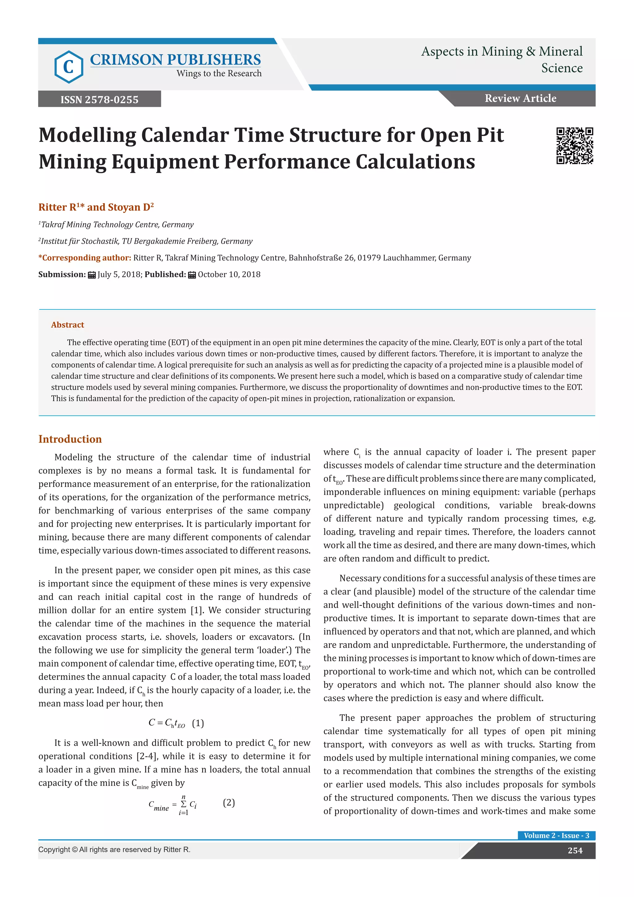 Modelling Calendar Time Structure for Open Pit Mining Equipment Performance Calculations | PDF ...