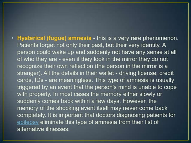 Amnesia | PPTX | Brain and Nervous System Disorders | Diseases and ...