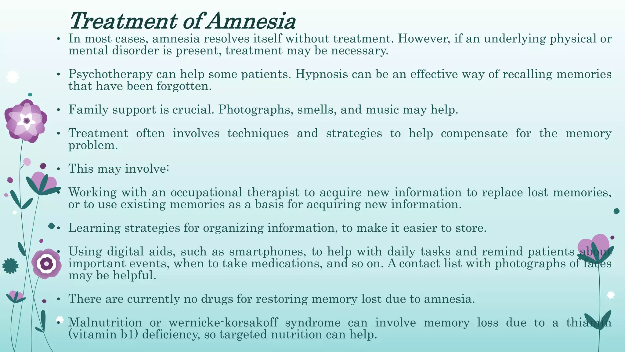 Amnesia Types, Symptoms, Causes & Treatment | PPTX
