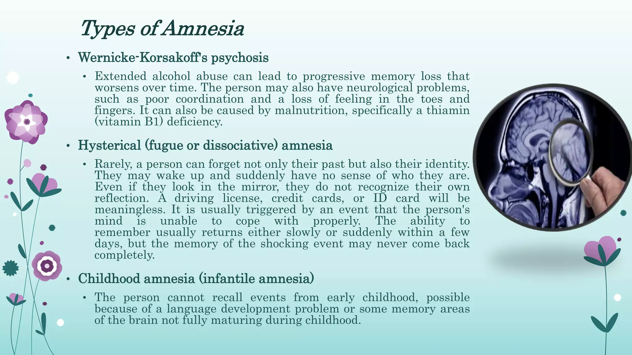 Amnesia Types, Symptoms, Causes & Treatment | PPTX