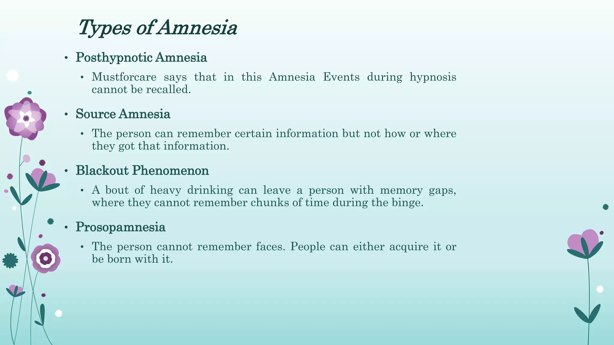 Amnesia Types, Symptoms, Causes & Treatment | PPTX