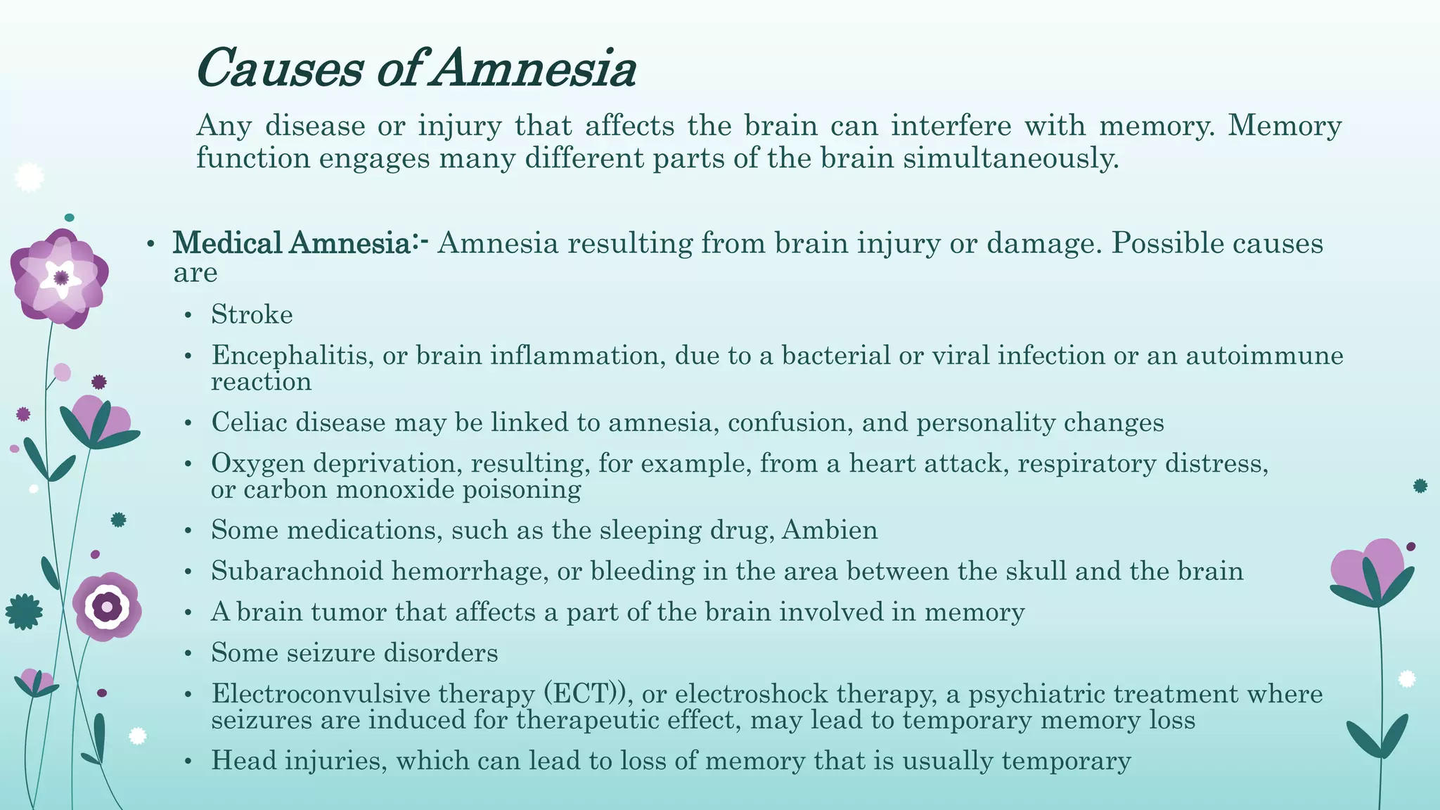 Amnesia Types, Symptoms, Causes & Treatment | PPTX | Brain and Nervous System Disorders ...
