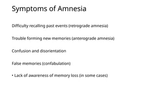 Psychological research on Amnesia presentation | PPTX