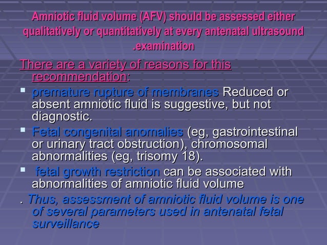 Amniotic fluid ultrasound | PPT | Pregnancy | Reproductive Health