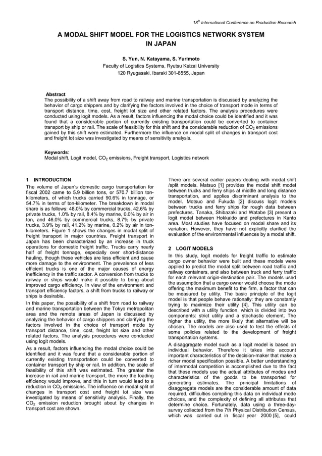 A modal shift for the logistics network system in japan | PDF