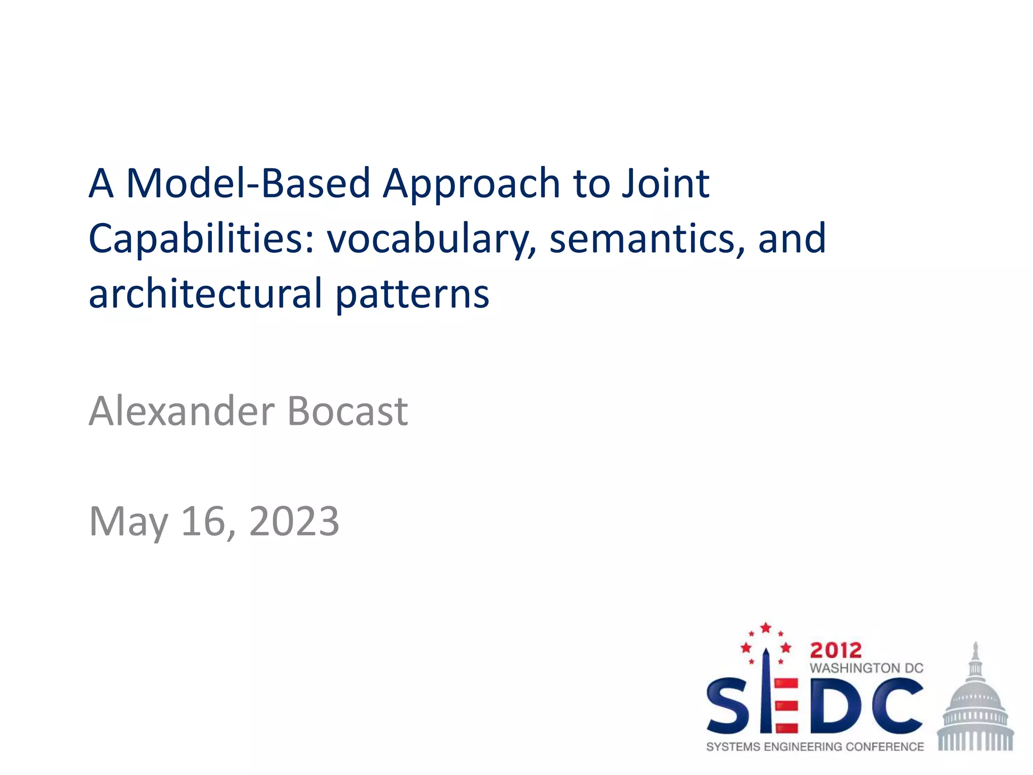 A Model-Based Approach to Joint Capabilities-vocabulary, semantics, and ...