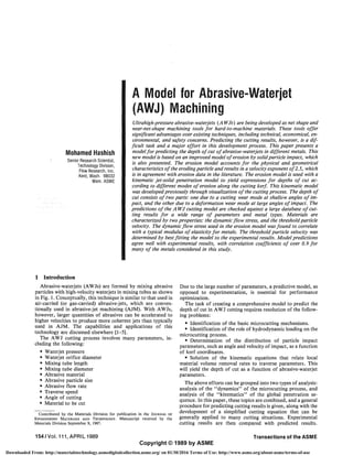 A model for abrasive waterjet (awj) machining | PDF