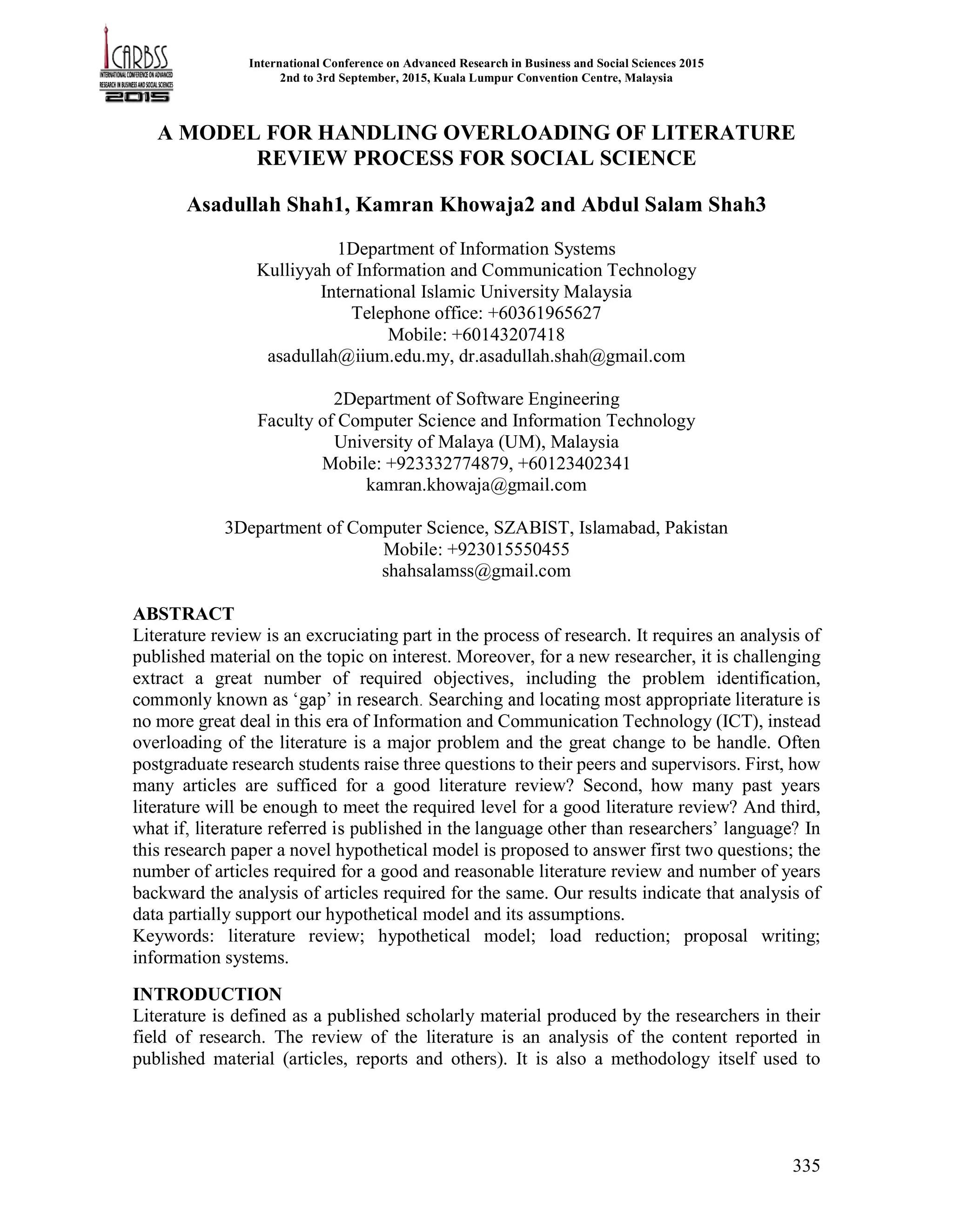 A model for handling overloading of literature review process for ...