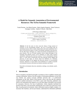 A Model For Semantic Annotation Of Environmental Resources The Tatoo Semantic Framework | PDF