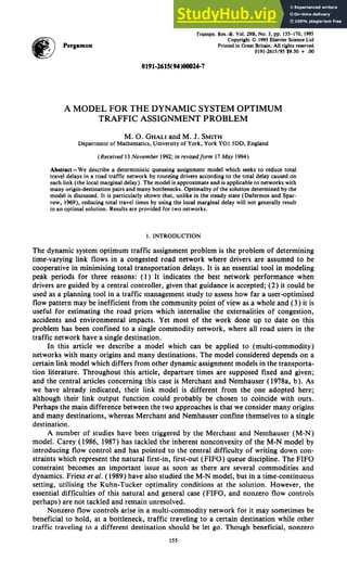 A Model For The Dynamic System Optimum Traffic Assignment Problem | PDF