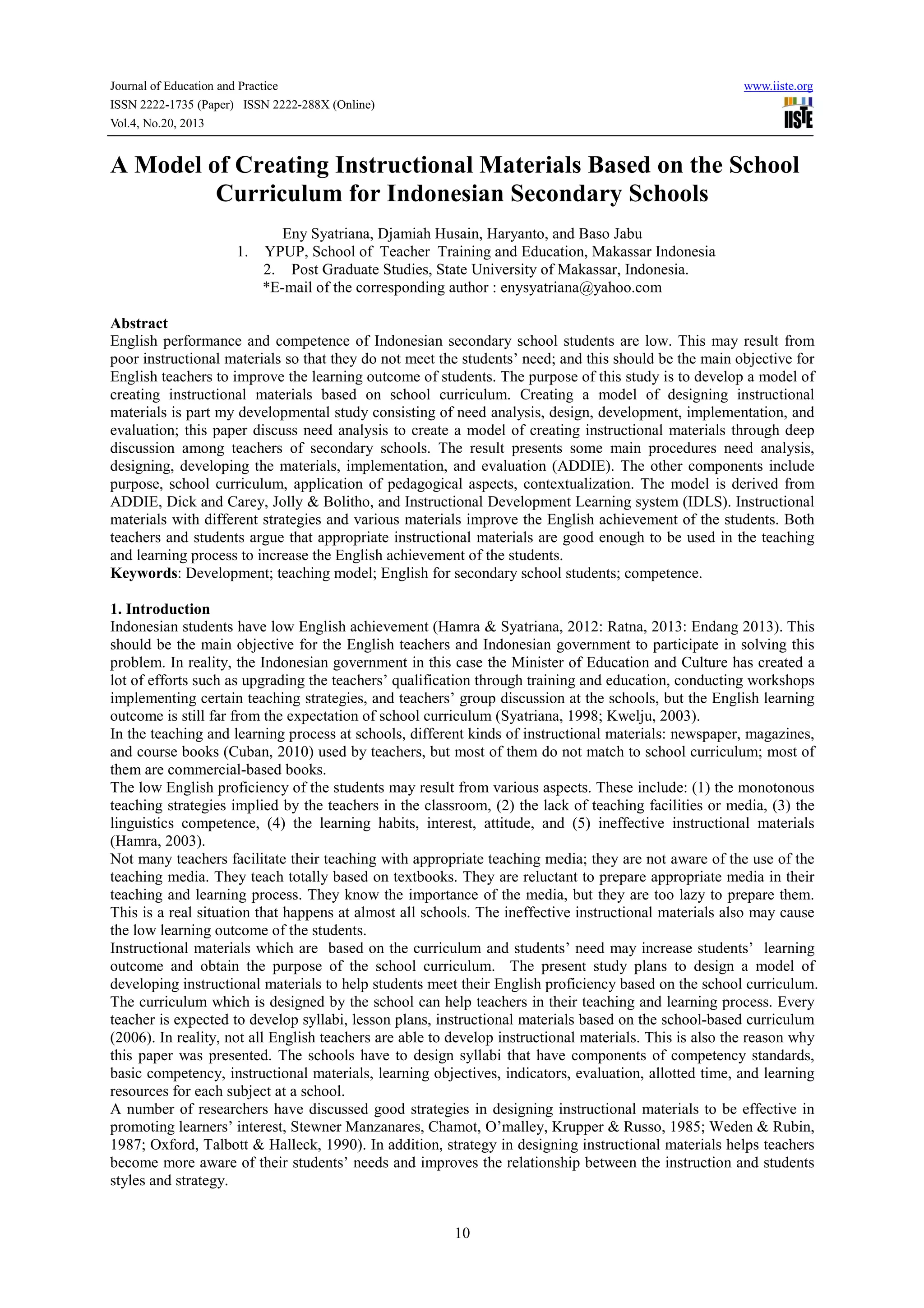 A model of creating instructional materials based on the school | PDF