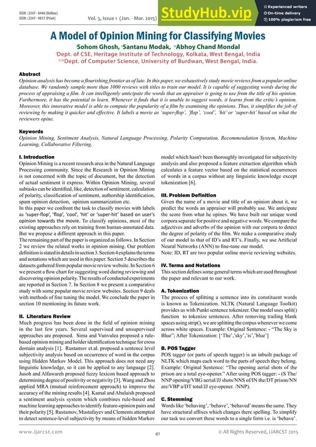 A Model Of Opinion Mining For Classifying Movies | PDF