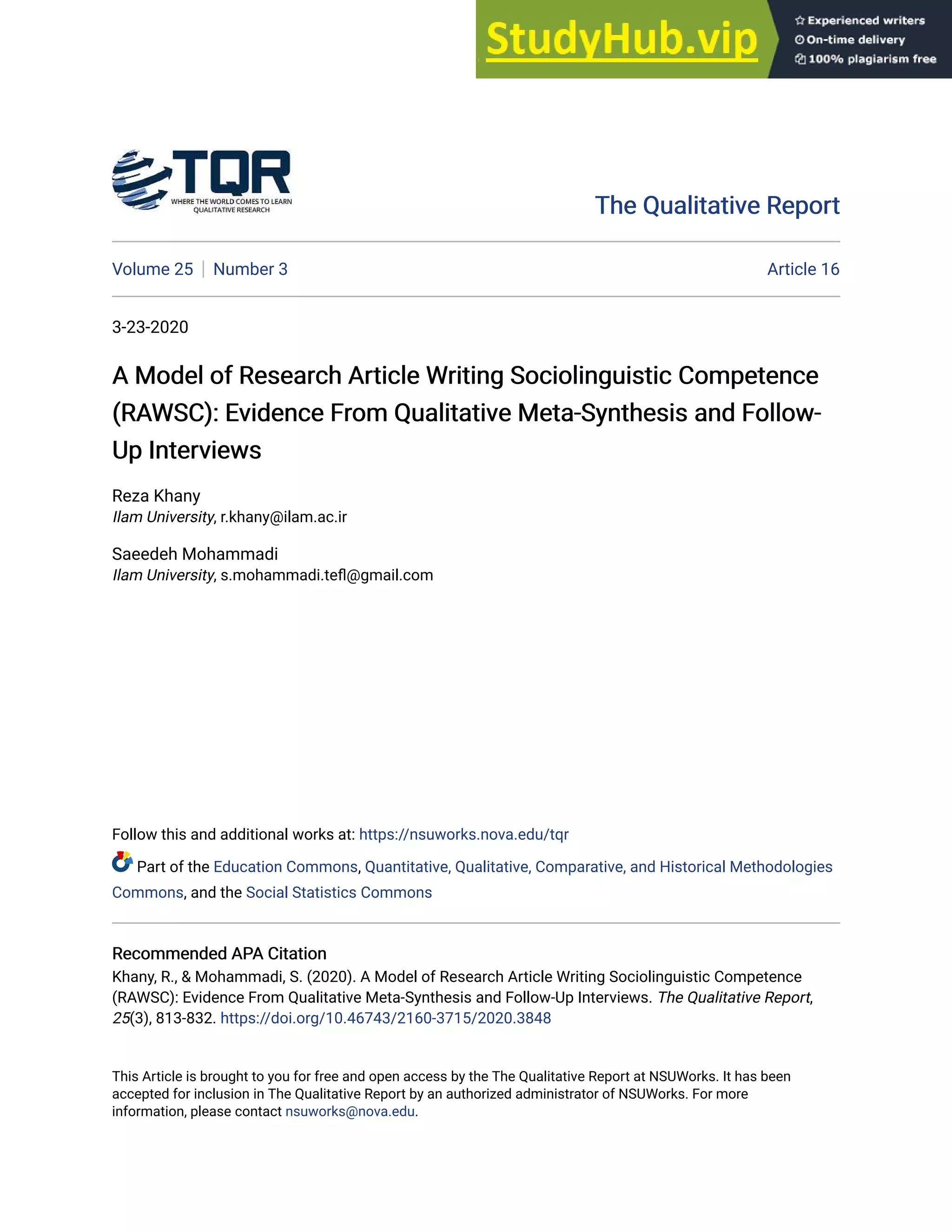 A Model Of Research Article Writing Sociolinguistic Competence (RAWSC ...