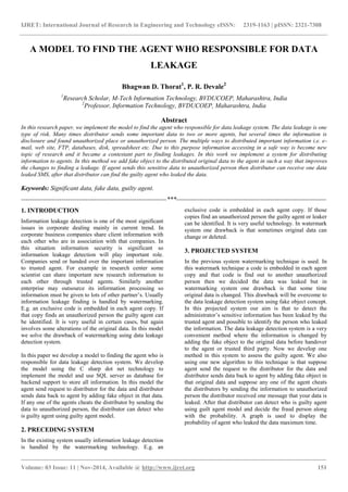 A model to find the agent who responsible for data leakage | PDF