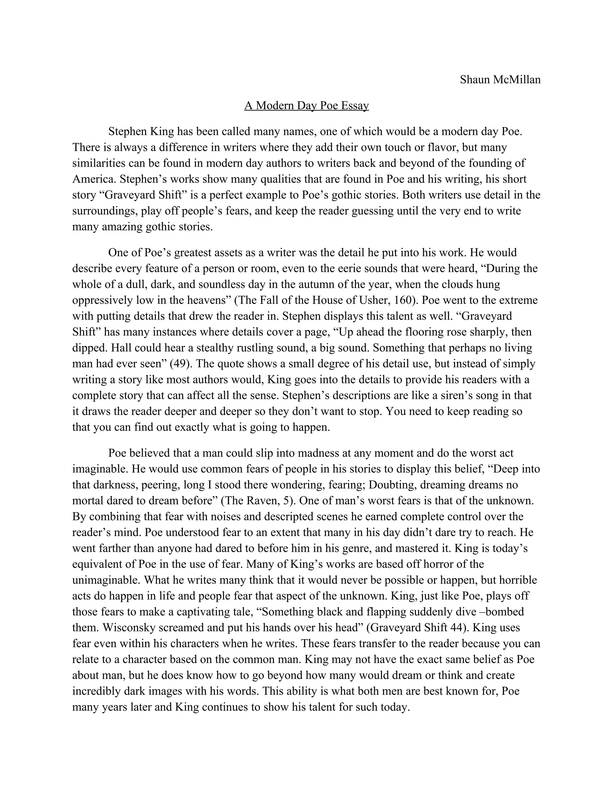 A Modern Day Poe Essay | DOC