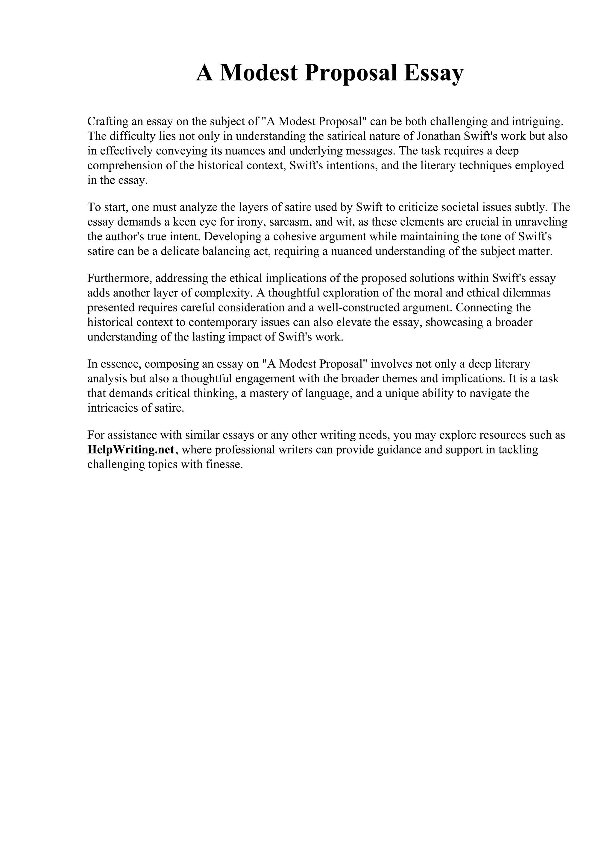 A Modest Proposal Essay.pdf | Humor and Satire | Pop Culture