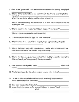 A modest proposal study guide | PDF