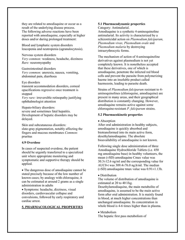 Amodiaquine hydrochloride tablets smpc taj pharmaceuticals | PDF