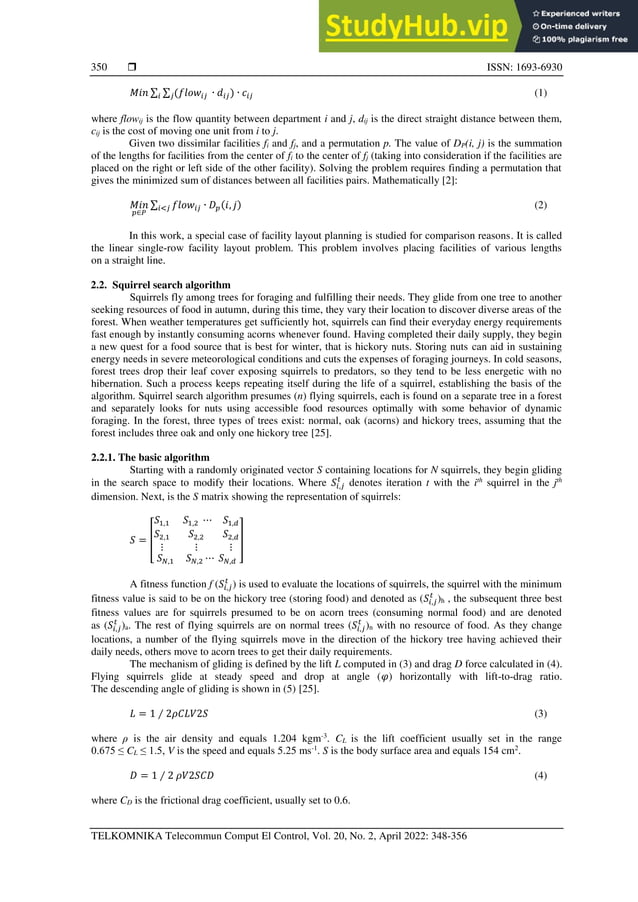 A Modified Squirrel Search Algorithm For Solving Facility Layout Problems | PDF