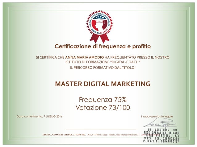 Certificazione di frequenza e profitto. Anna Maria Amodio | PDF
