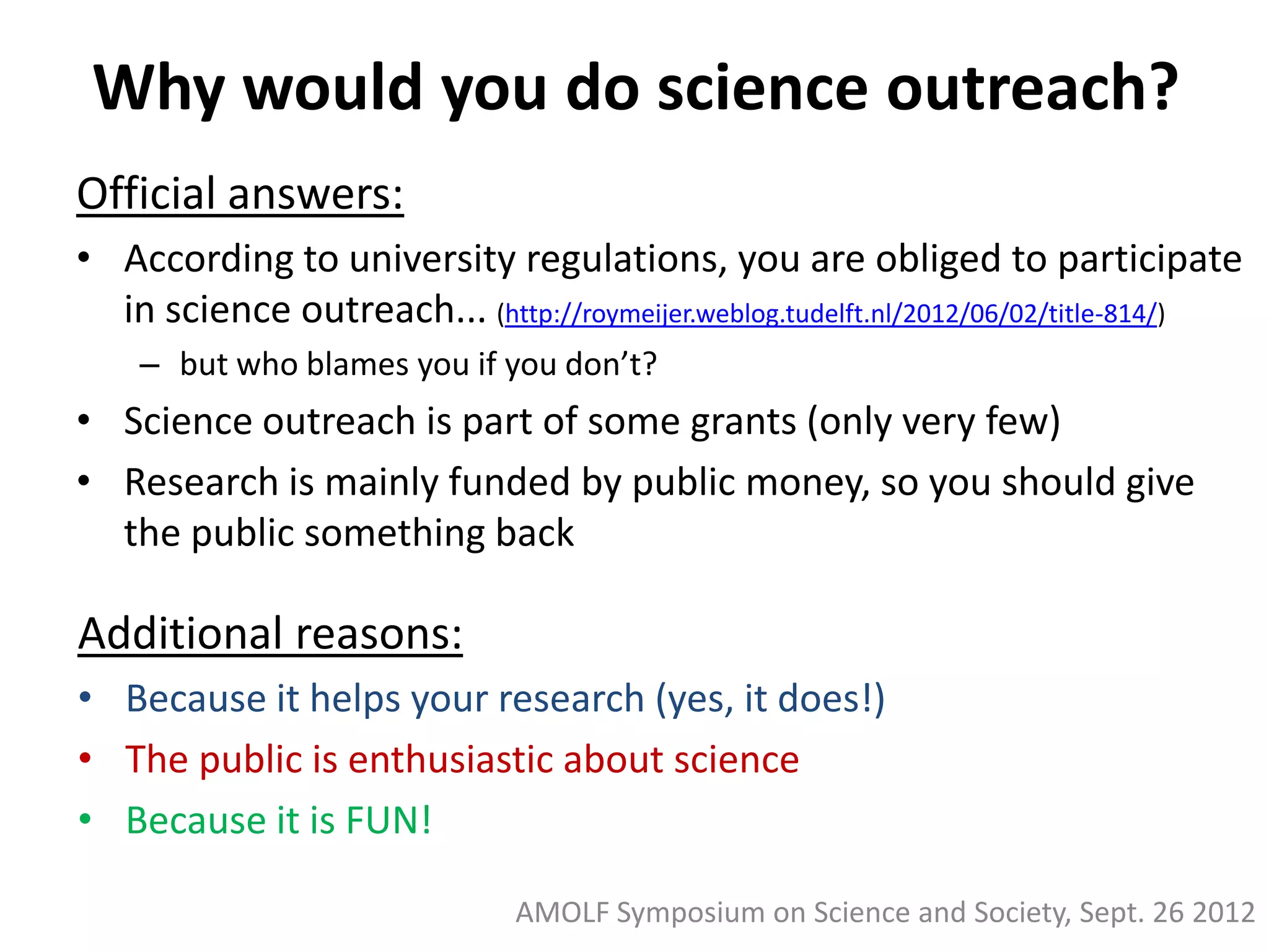 Amolf: popularizing science, many ways to reach the public | PDF | Science