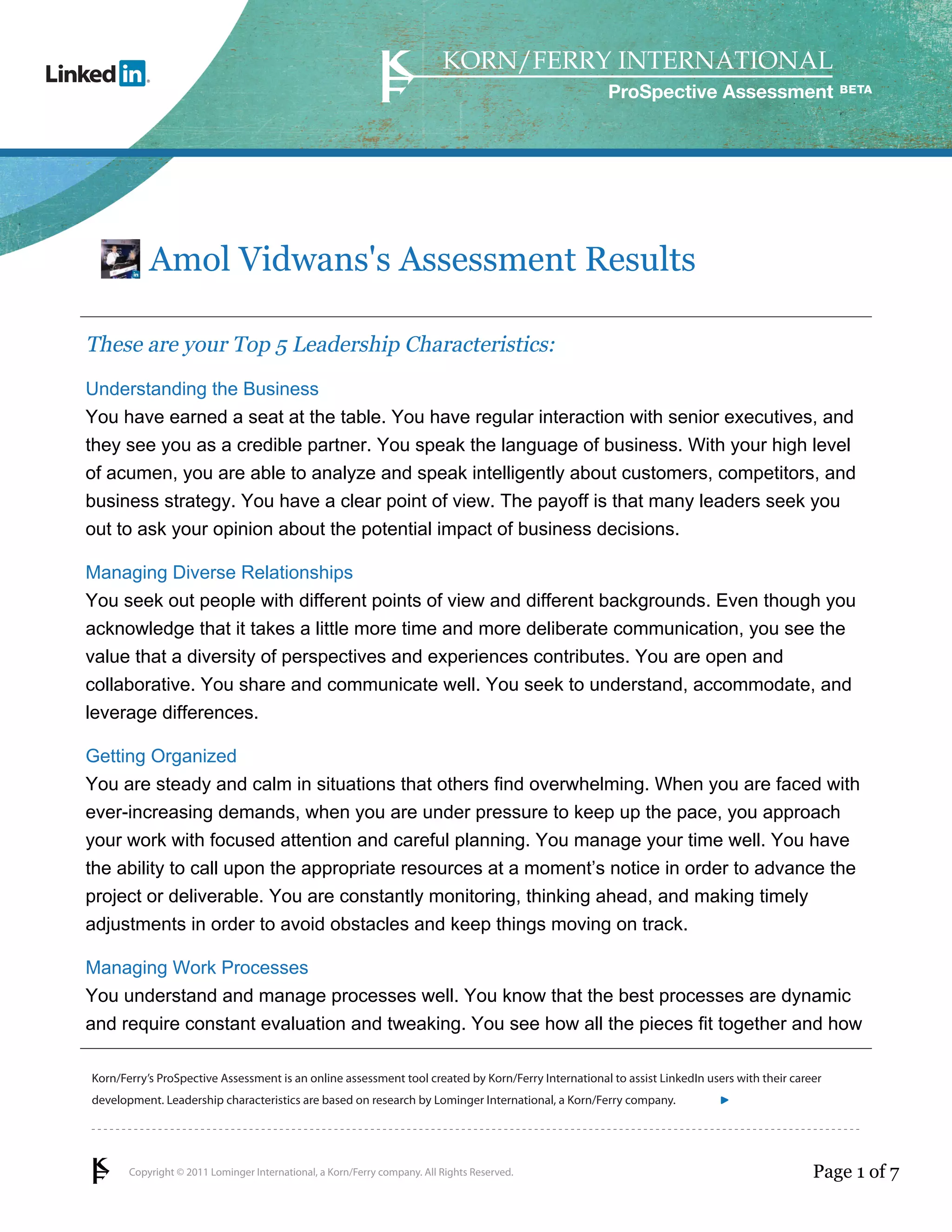 Korn Ferry ProSpective Assessment (Amol Vidwans) | PDF | Executive ...
