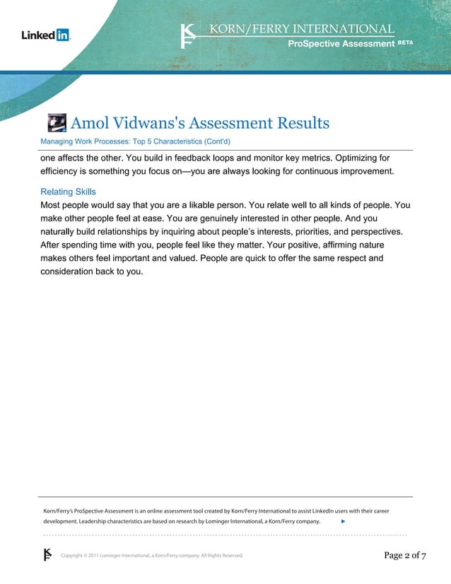Korn Ferry ProSpective Assessment (Amol Vidwans) | PDF | Executive Leadership & Management ...
