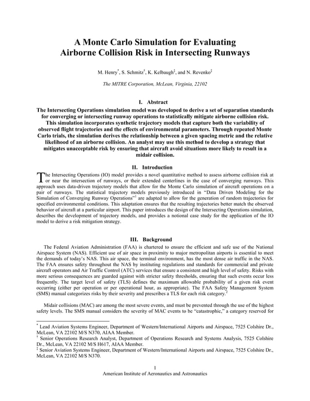 A monte carlo simulation for evaluating airborne collision risk in intersecting runways | PDF