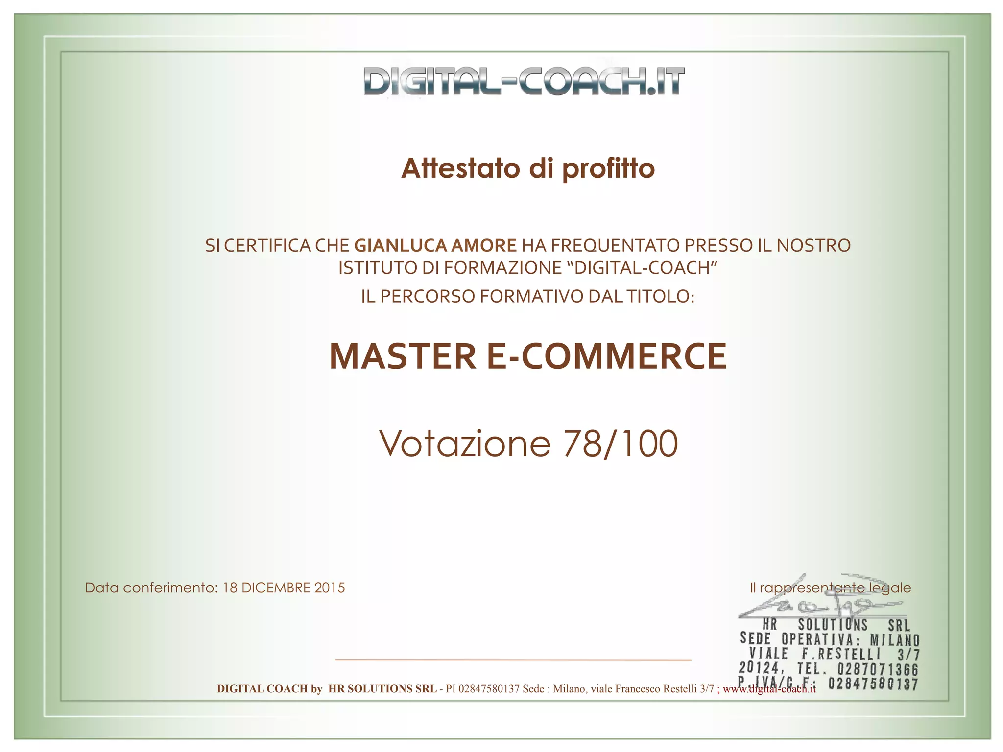 Attestato di profitto. Gianluca Amore | PDF