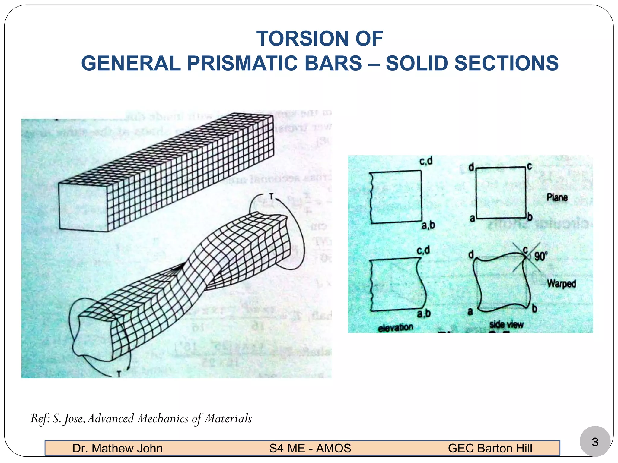 Torsion of Non Circular Bars Saint Venants Theory | PDF